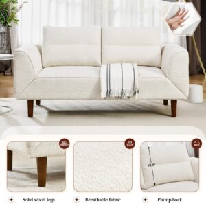 Antetek Loveseat Sofa with Adjustable Armrests, 64” Modern Futon Sleeper Sofa Bed w/Wooden Leg, Textured Boucle Comfy Love Seat Couches for Small Space, Livingroom, Apartment, Beige