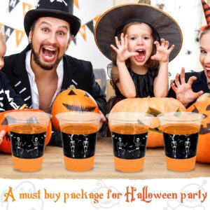 100pcs12 oz Halloween Party Cups, Clear Disposable Halloween Plastic Cups, Printed Party Cups for Halloween Party Decorations & Party Supplies, Drinkware Beer Beverage Ice Cream Snacks Plastic Cups