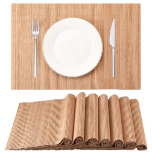 runtivan bamboo placemats set of 8 pcs - 17.7"x11.8" sushi rolling mat japanese style natural anti-slip, washable heat-resistant table mats for dining room and kitchen