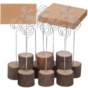 gilprop 24 pcs wood place card holders with swirl wire wooden memo holder and 48 pcs kraft place cards table number holders picture stands for table note clip holders for wedding party name food sign