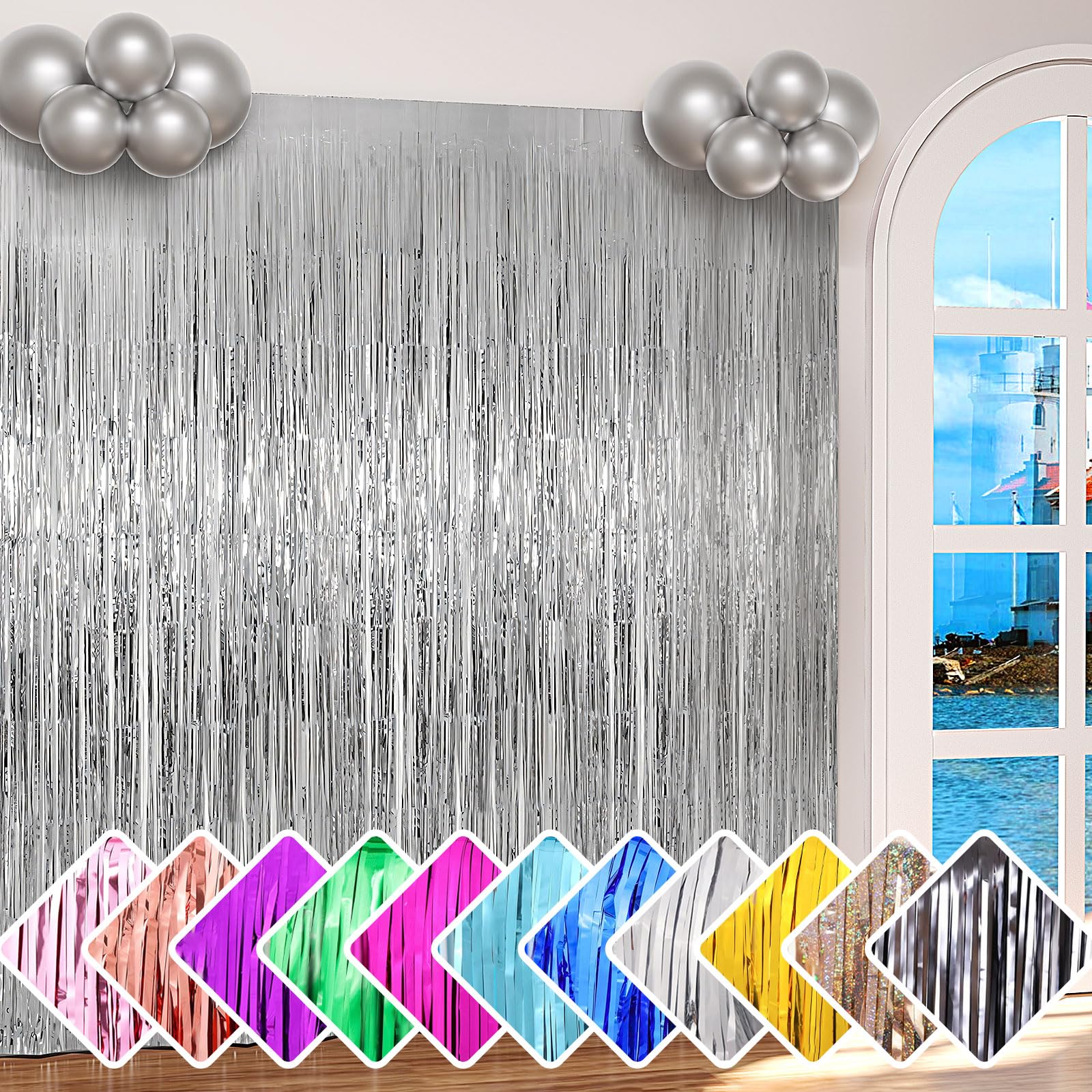 Yishebapa 3 Pack Silver Backdrop Curtains, Foil Fringe Curtains Tinsel Streamers for Birthday Wedding Photo Booth Baby Shower Bachelorette Graduation Christmas Party Decorations