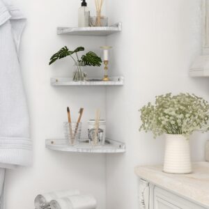 Godimerhea Corner Shelves Wall Mount, Rustic Natural Wood Corner Floating Shelf, Distressed White Storage Organizer Corner Wall Shelves for Living Room Kitchen Bedroom Bathroom Laundry, 9.68x9.68 Inch