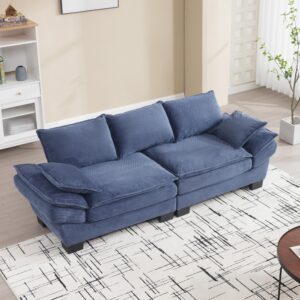 Tmsan 88.6" Oversized Corduroy Loveseat Sofa, Large Deep Seat Cloud Couch Sectional, Modern Luxury Love Seat 2 Seater Modular Lounge Sofa for Living Room Apartment Office (Blue)