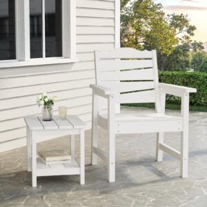 LAHAAP Outdoor Bench Set, Weatherproof Patio Furniture 3 Pieces Conversation Sets, Include Outdoor Bench + 2 Patio Chairs, for Garden Porch Lawn & Backyard (White)