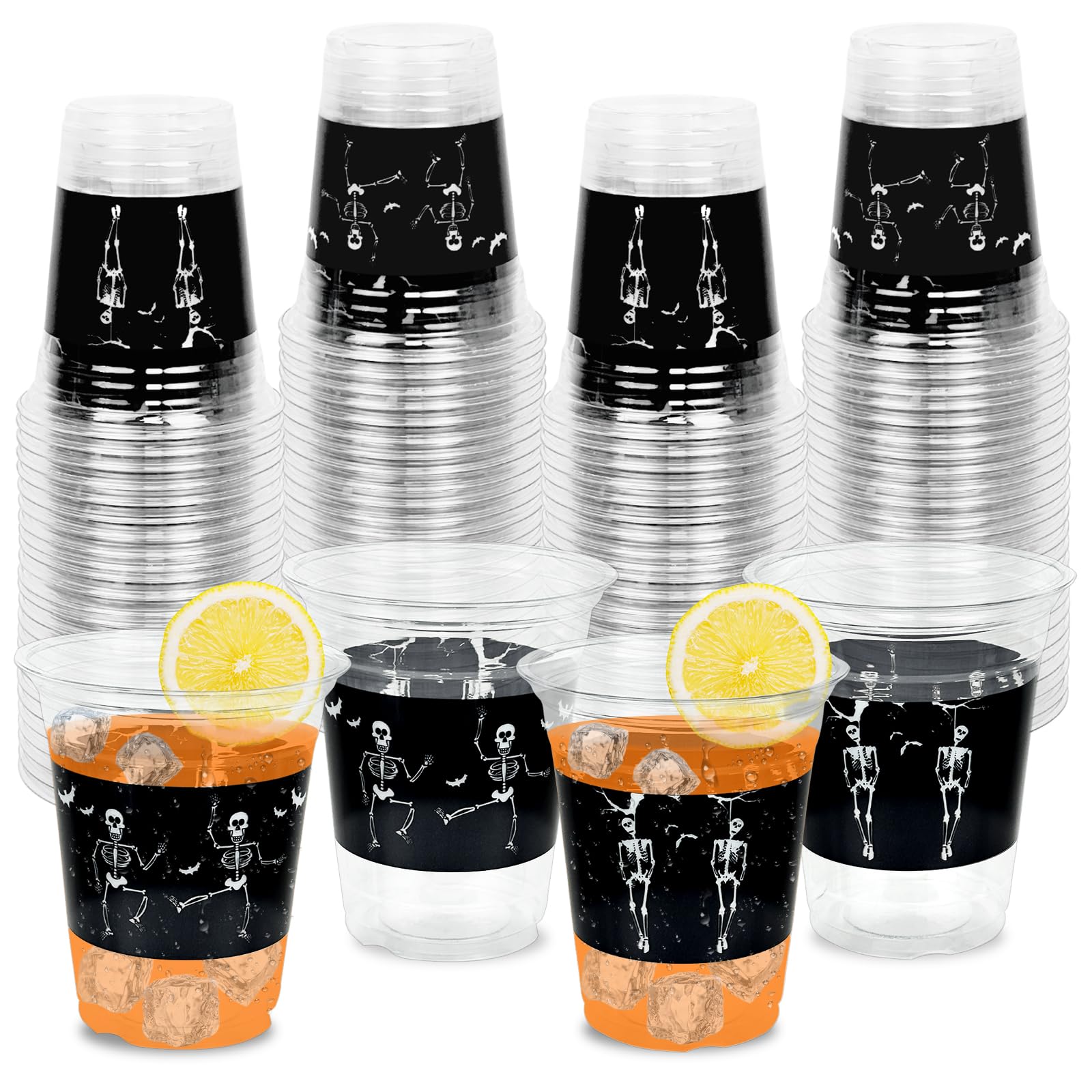 100pcs12 oz Halloween Party Cups, Clear Disposable Halloween Plastic Cups, Printed Party Cups for Halloween Party Decorations & Party Supplies, Drinkware Beer Beverage Ice Cream Snacks Plastic Cups