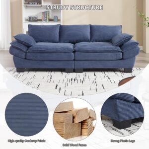 Tmsan 88.6" Oversized Corduroy Loveseat Sofa, Large Deep Seat Cloud Couch Sectional, Modern Luxury Love Seat 2 Seater Modular Lounge Sofa for Living Room Apartment Office (Blue)