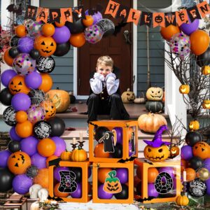 Fiesec Halloween Party Decorations, Happy Boo Day Party Decorations, Happy Halloween Outdoor Indoor Yard Home Room Decor, Backdrop Banner Balloon Spider Web Boxes Cutout Bat Ghost