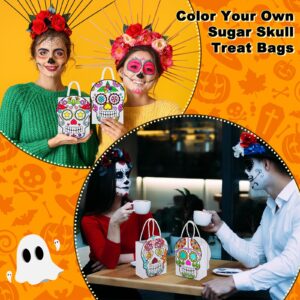 Humyoun 24 Sets Color Your Own Sugar Skull Treat Bags DIY Dia De Muertos Paper Bags Make Your Own Day of the Dead Gift Bags Sugar Skull Treat Bag for Day of the Dead Crafts Dia De Muertos Party Favors