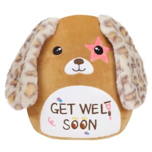 easfan get well soon dog plush pillow puppy stuffed animal with floppy long ears, cuddly soft toy recovery gifts for patients sick girls boys, light brown, 12"