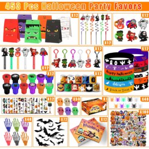 ONBKYGF 453PCS Halloween Party Favors Supplies Decorations, Halloween Treat or Trick Goodie Bags Pinata Fillers Stuffers Halloween Classroom Prizes Gifts for Kids