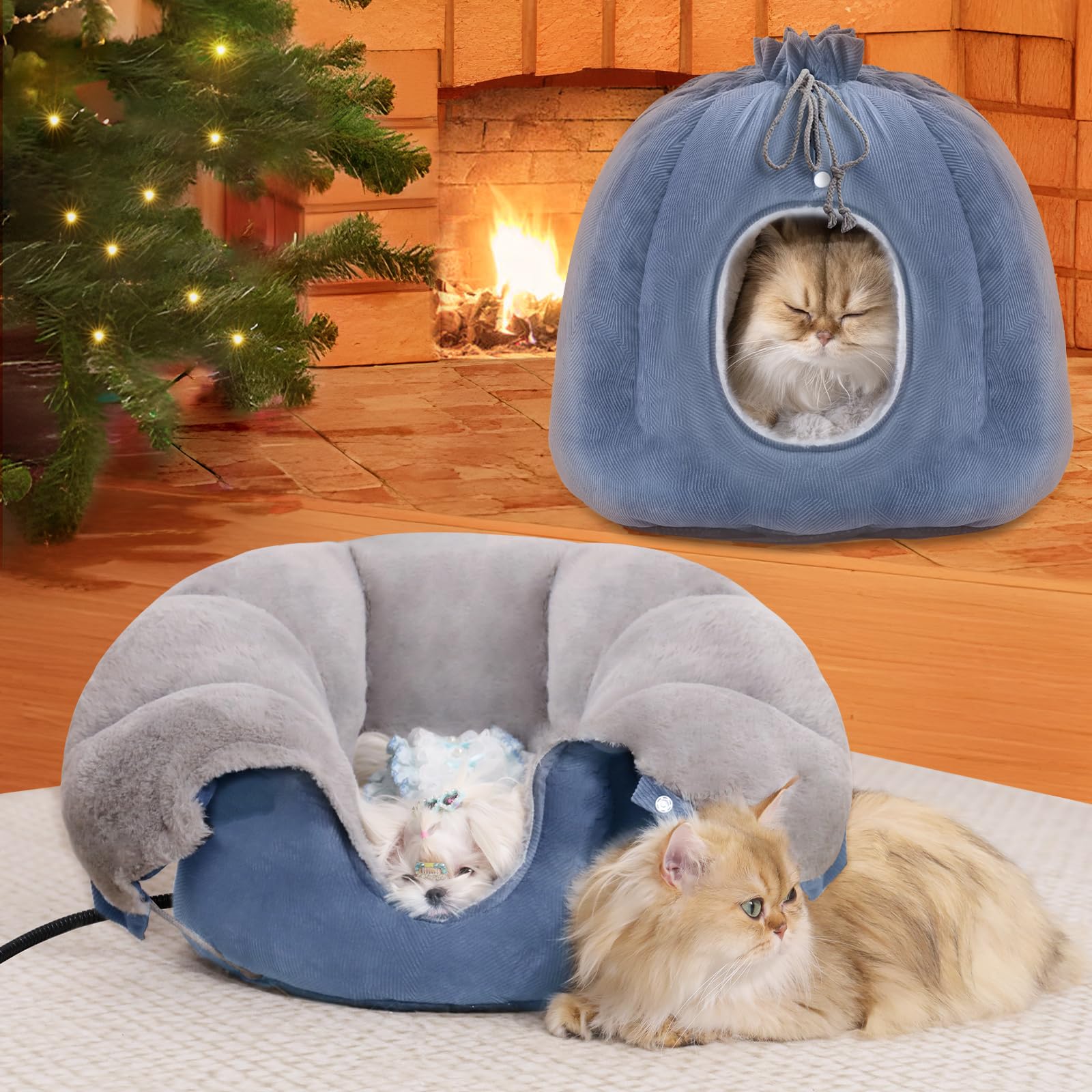 Rywell Heated Cat Bed,Versatile Heated Cat Bed Indoor for All Seasons, Soft & Cozy Heated Pet Bed with Timer & Temp Adjustable, Heated Bed for Indoor Cat&Small Dog