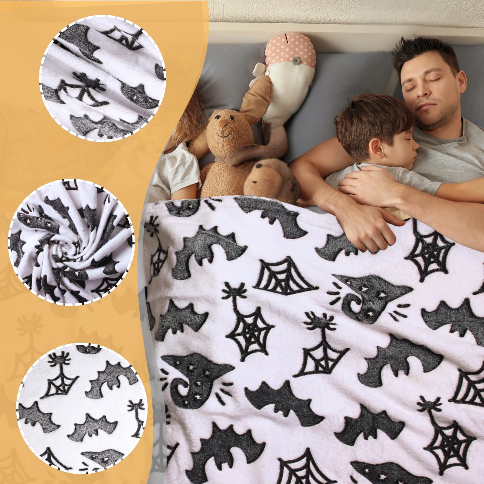 ONTODEX Halloween SnuggieBlanket, Glow in The Dark Fall Throw Blanket with Spiderweb, Bat, Witch Hat Halloween Decor for Couch, Living Room, Office -50x60 Inches