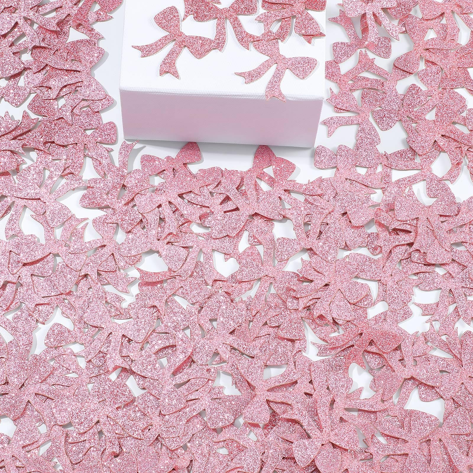 Dunzoom 300 Pcs Pink Bow Bachelor Party Confetti She's Tying The Knot Confetti Table Decorations Glitter Confetti Pink Coquette Bow for Girls Birthday Party Bridal Shower Wedding Party Supplies