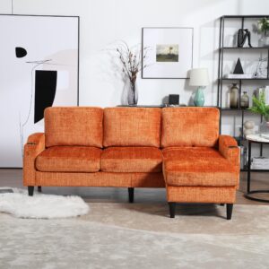 Modern Chenille Polyester Sectional Sofa with Storage Ottoman, L Shaped Couch for Living Room, Apartment, Size 77.36" x 44.49" x 30.31"