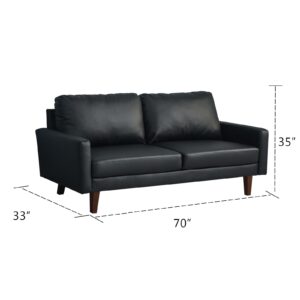 INSTORY Leather Sofa Modern Couch with Wooden Legs for Living Room, Office-Black