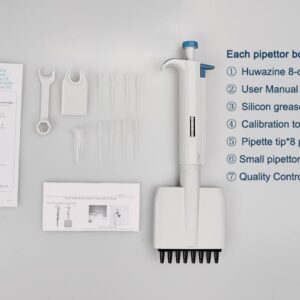 Huwazine Lab micropipette, 8-Channel Adjustable Volume Pipettor,Autoclavable Lower Section (0.5-10ul)