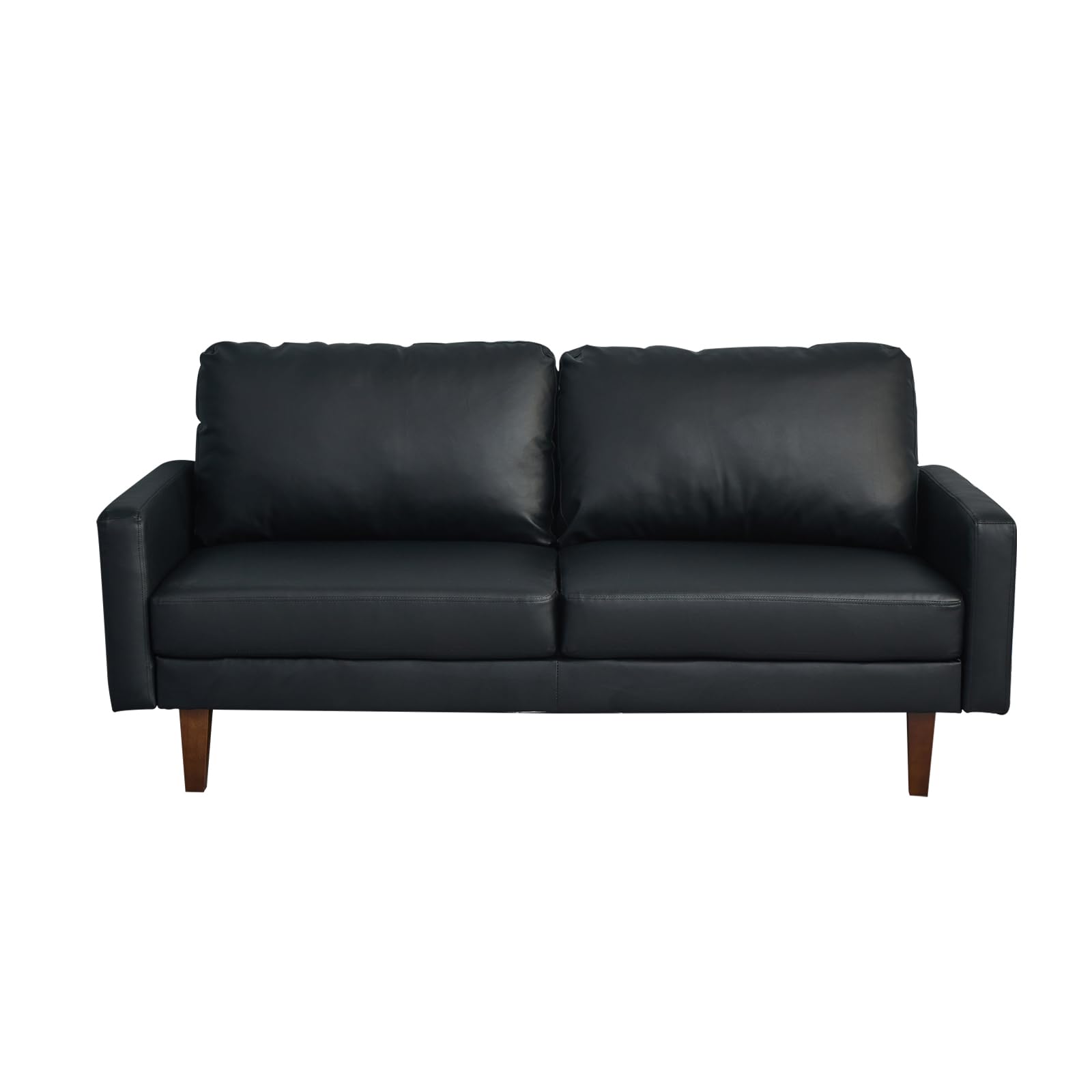 INSTORY Leather Sofa Modern Couch with Wooden Legs for Living Room, Office-Black