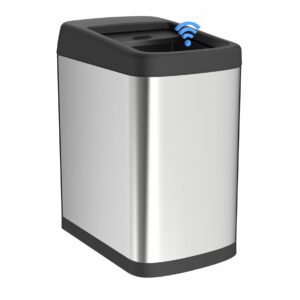 ello&allo 13 gallon kitchen trash can with roll up lid, automatic touchless motion sensor rectangular trash can, brushed stainless steel finish