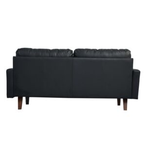 INSTORY Leather Sofa Modern Couch with Wooden Legs for Living Room, Office-Black