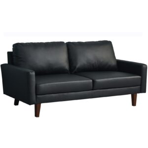 instory leather sofa modern couch with wooden legs for living room, office-black