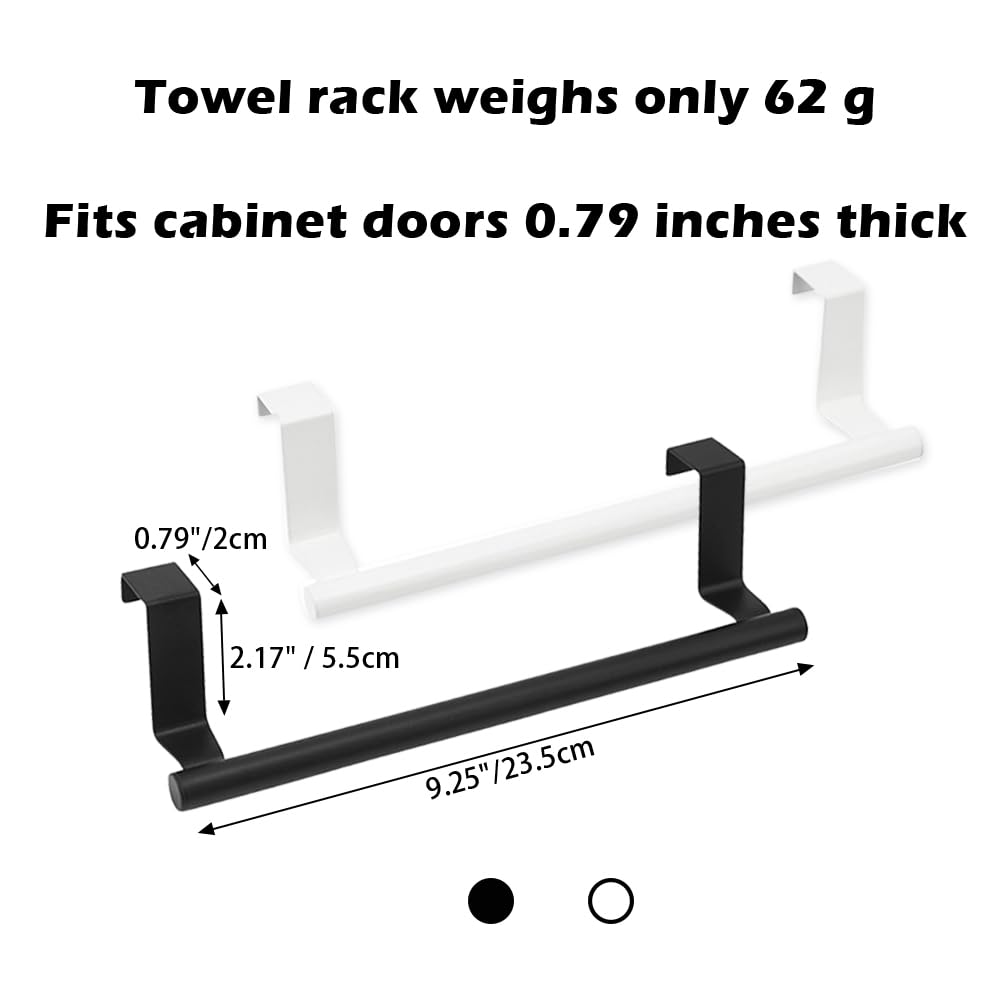 4PCS Cabinet Door Towel Bar, 9 Inch Long Dishwashing Towel Rack, Stainless Steel Towel Holder, Over The Door Hand Towel Hanger for Kitchen Bathroom Cupboard (Black)