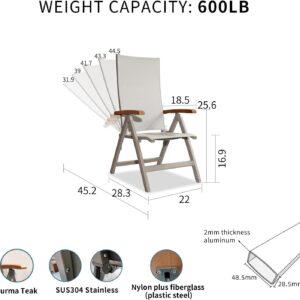 Astomi Outdoor Patio Chair, High Back Portable Folding Chair with 5 Different Angles, Support 600 LBS, Great for Garden, Balcony, Camping, Pool, Beach and Lawn, Single, Champagne&Khaki