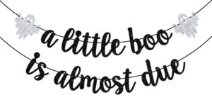 a little boo is almost due banner, halloween baby shower banner, fall halloween baby shower gender reveal party decorations, black glitter