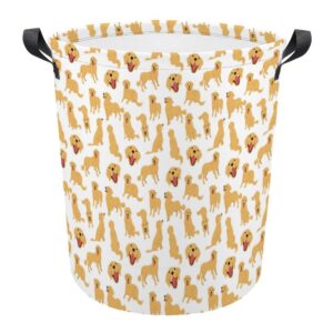 pndlkeir golden retrievers pattern foldable oxford cloth laundry hamper waterproof laundry basket for bathroom, bedroom, laundry room - 17.3 x 17.3 inch, large size, style