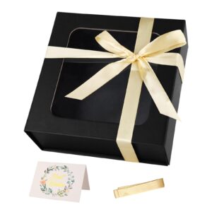 black gift box with window,7.5"x7.5"x3.1" bridesmaid box for gift giving,birthday gift box with magnetic,closure lid gift box for presents,cute box,luxury for gift packaging,gift box for wrapping gifts