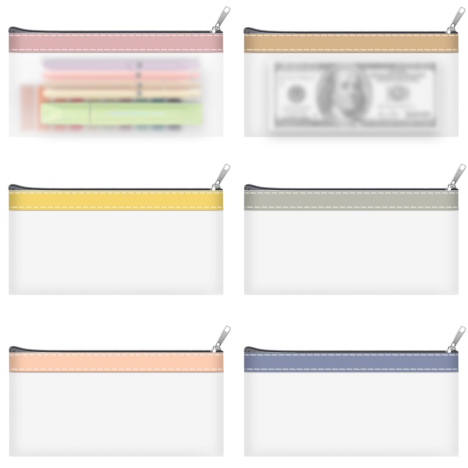 BIPEND 6 Pack Clear Pencil Pouch with Zipper, Pencil Case, Small Pencil Bag, Clear Makeup Pouch, Pen Holder, Money Organizer for Cash