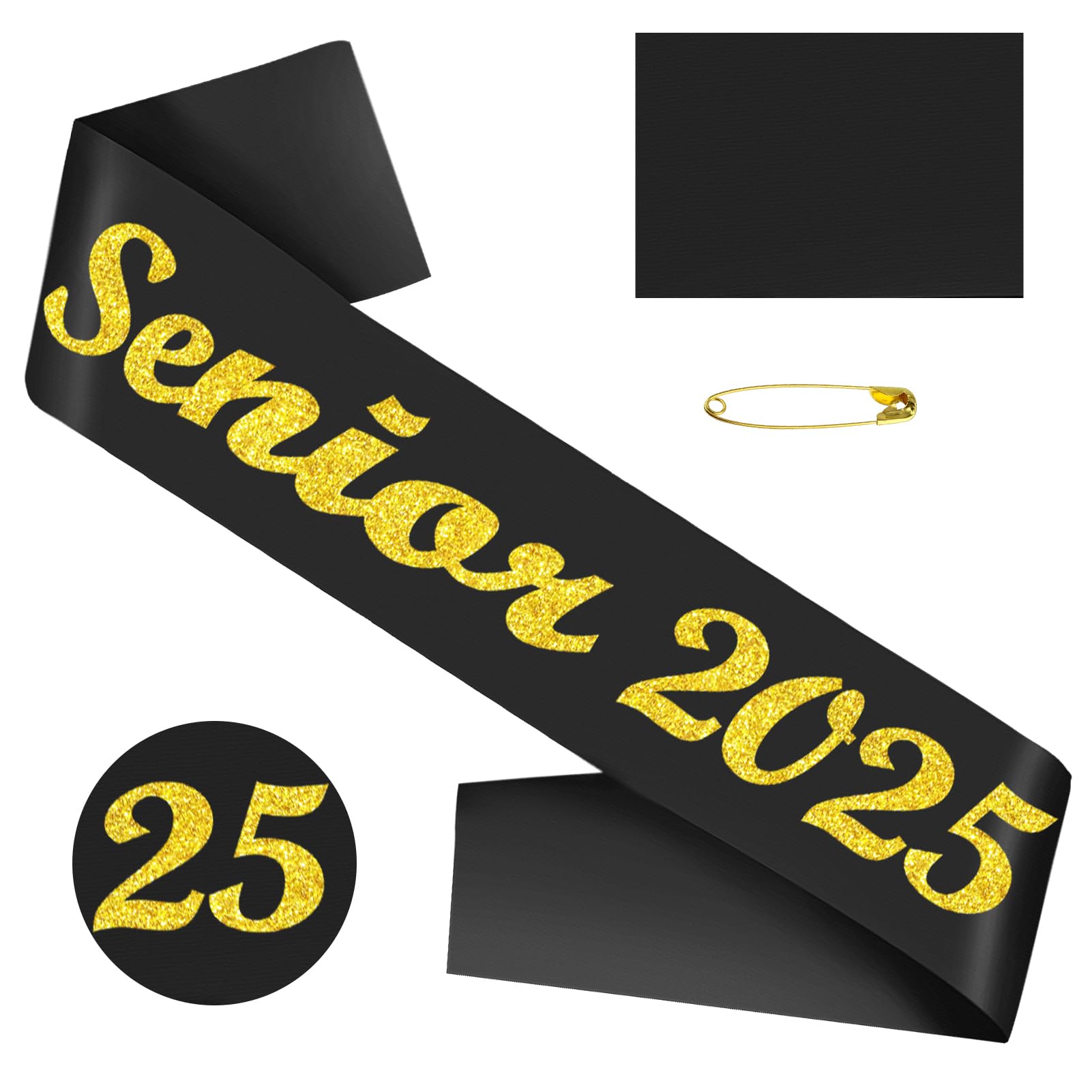 Generic Senior Sash 2025, Graduation Sash Black with Gold Glitter Letter, Finally Graduated, Class of 2025 Sash for Graduation Party, Cheerleader Party Celebration Decorations