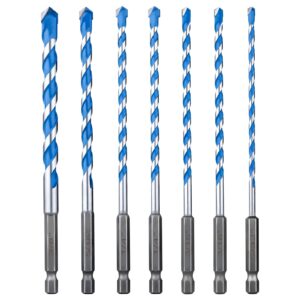 ubesths concrete drill bit set 7 pcs, masonry drill bit set 5/32"-3/8", shockproof hex shank drill bit set, industrial carbide drill bits for class/brick/plastic/cement/tile