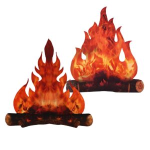 fake campfire decoration - 3d cardboard fake fire centerpiece with artificial flames for camping, classroom parties, bachelorette celebrations & more - vibrant red orange camp fire decor (style01)