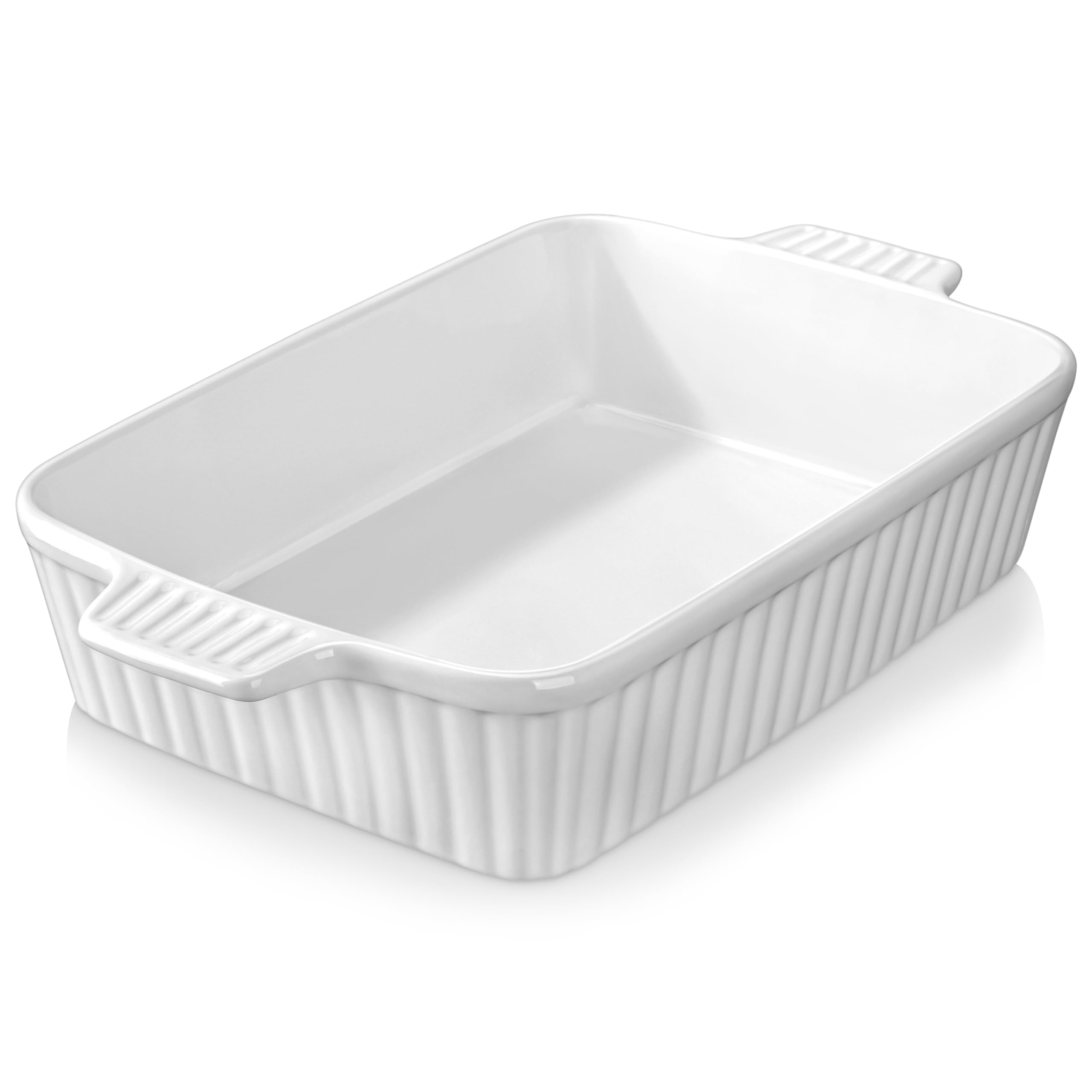 MALACASA 4.4 QT Baking Dish, 9x13 Large Casserole Dish for Oven, Ceramic Baking Pan, Rectangular Lasagna Pan Deep with Handles for Baking, Durable Microwave Oven Safe, White, Series BAKE-BAKE