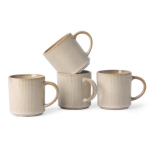 monito coffee mugs set of 4, 16oz mugs set, ceramic coffee cups with large handles, suitable for lattes, hot tea, cappuccinos, mochas, and cocoa - bonbon beige