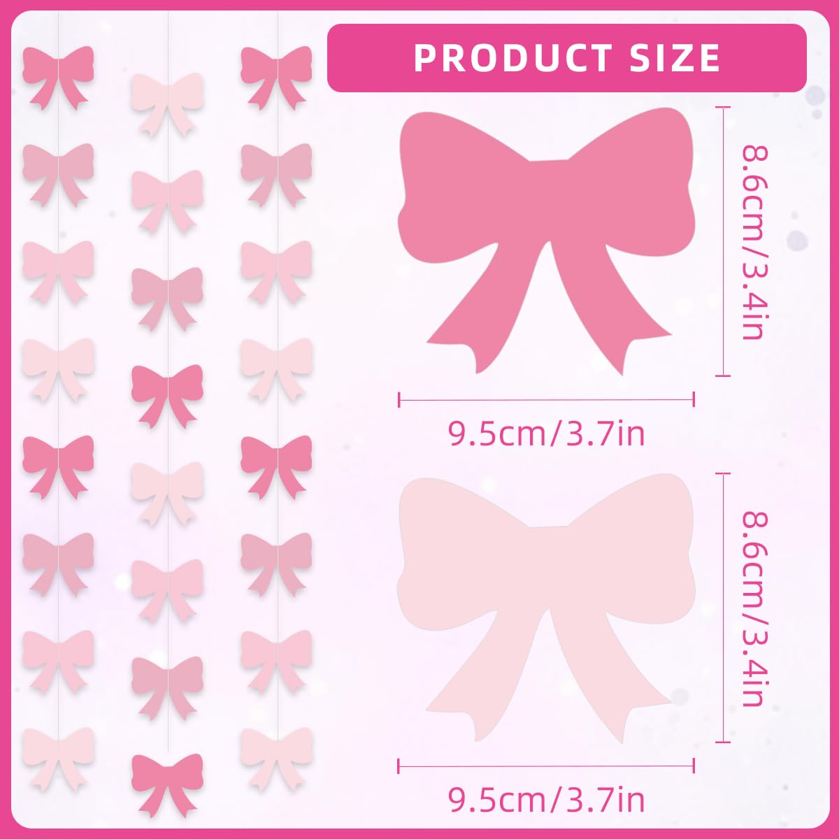 8Pcs Pink Bow Hanging Banners Party Decorations,Coquette Birthday Decorations Girl Bow Theme Birthday Party Decor Bow Garland for Girl Birthday Bachelorette Baby Shower Bridal Shower Party Supplies