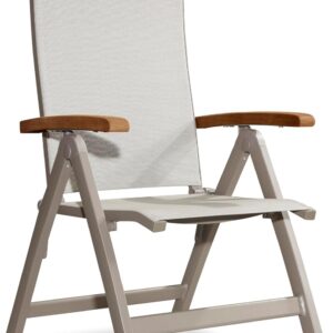 Astomi Outdoor Patio Chair, High Back Portable Folding Chair with 5 Different Angles, Support 600 LBS, Great for Garden, Balcony, Camping, Pool, Beach and Lawn, Single, Champagne&Khaki