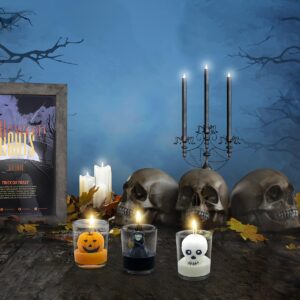 12 Pack Halloween Glass Votive Candles - Spooky Ghost, Pumpkin, and Witch Design - Decorative Halloween Tealight Candles for Home Decor, Parties, and Trick-or-Treating