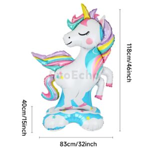 EvoEcho Stand Unicorn Balloons 3D Big Rainbow Unicorn Foil Balloon 1st Little Girl Birthday Party Unicorn Decorations Baby Shower Children's Day 46 Inch