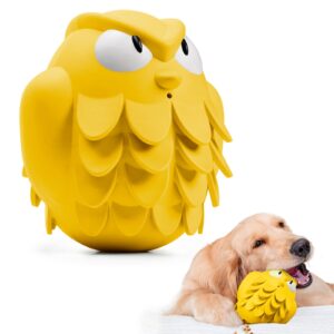 moonorange tough chew dog toys for aggressive chewers giggle ball owl rubber interactive treat dispensing slow feeder indestructible teething toys for small medium large dogs (yellow)