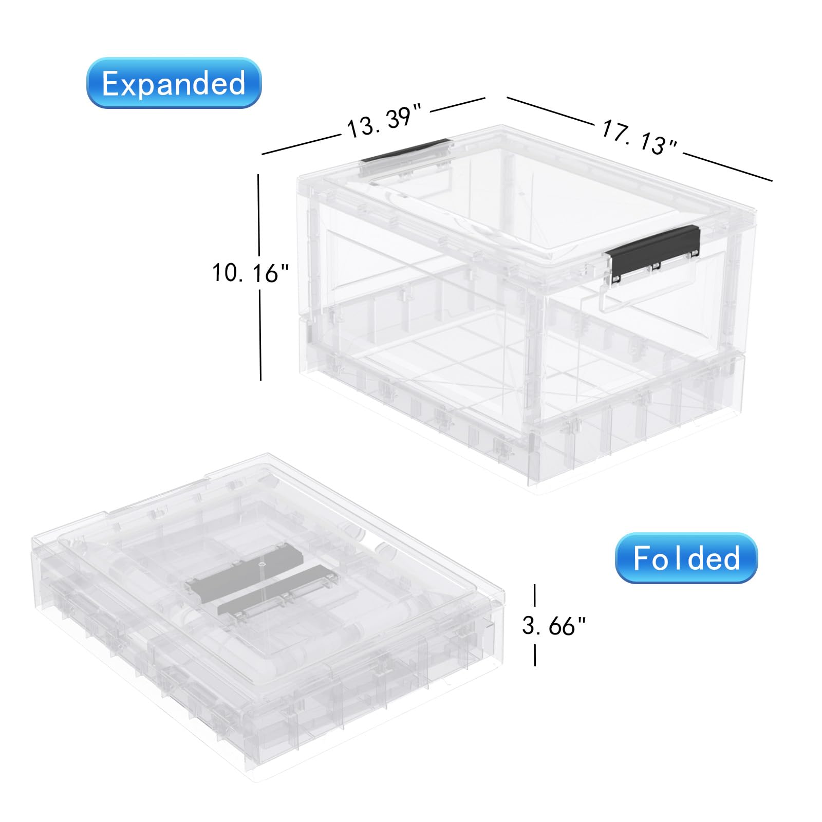 Jekiyo 30 L Clear Plastic Collapsible Storage Box with Lid, Folding Crate Storage Bin, 4 Packs