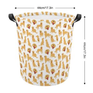 PNDLKEIR Golden Retrievers Pattern Foldable Oxford Cloth Laundry Hamper Waterproof Laundry Basket for Bathroom, Bedroom, Laundry Room - 17.3 X 17.3 Inch, Large size, style