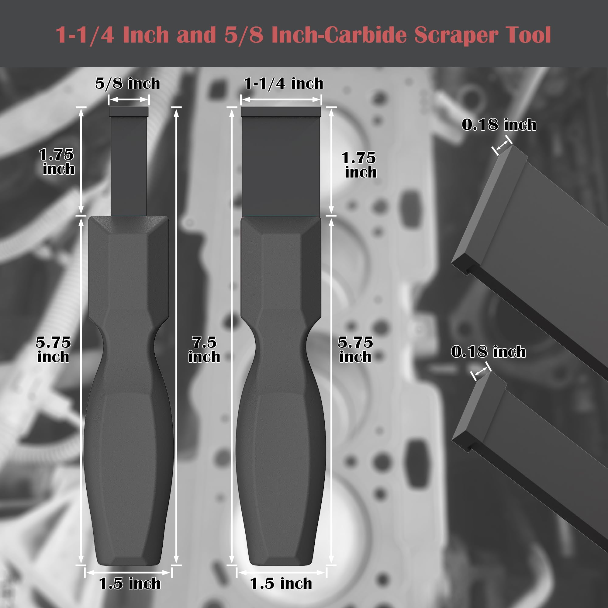 Carbide Scraper, Super Carbide Gasket Scraper for Metal and Automotive, 1-1/4 Inch and 5/8 Inch Carbide Scraper Set (Grey 2-Piece)