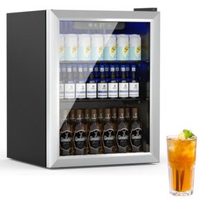 erivess beverage refrigerator and cooler, 76 can/1.7 cu ft mini fridge with glass door, adjustable shelves for soda,bee,wine, free standing beverage organizer, digital display, for home, bar, office