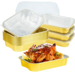 aluminum pans with lids half size 9x13 extra heavy duty (15 pack + 15 lids), disposable gold aluminum foil baking pan double thick tin foil food container with lids for baking, heating, meal prep