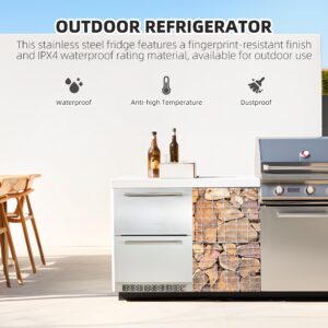 GarveeTech 24 Inch Under Counter Drawer Fridge, Outdoor Undercounter Refrigerators for Patio with Weatherproof Full Stainless Steel Body, Built in Wine & Beverage Refrigerator for Home and Commercial