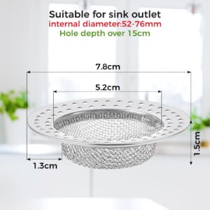 Diboniur 2 Pieces Kitchen Sink Strainer, Stainless Steel Sink Strainer, 8cm Kitchen Sink Strainer for Shower, Bathtub, Washbasin