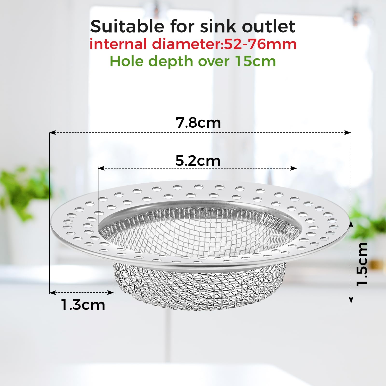 Diboniur 2 Pieces Kitchen Sink Strainer, Stainless Steel Sink Strainer, 8cm Kitchen Sink Strainer for Shower, Bathtub, Washbasin