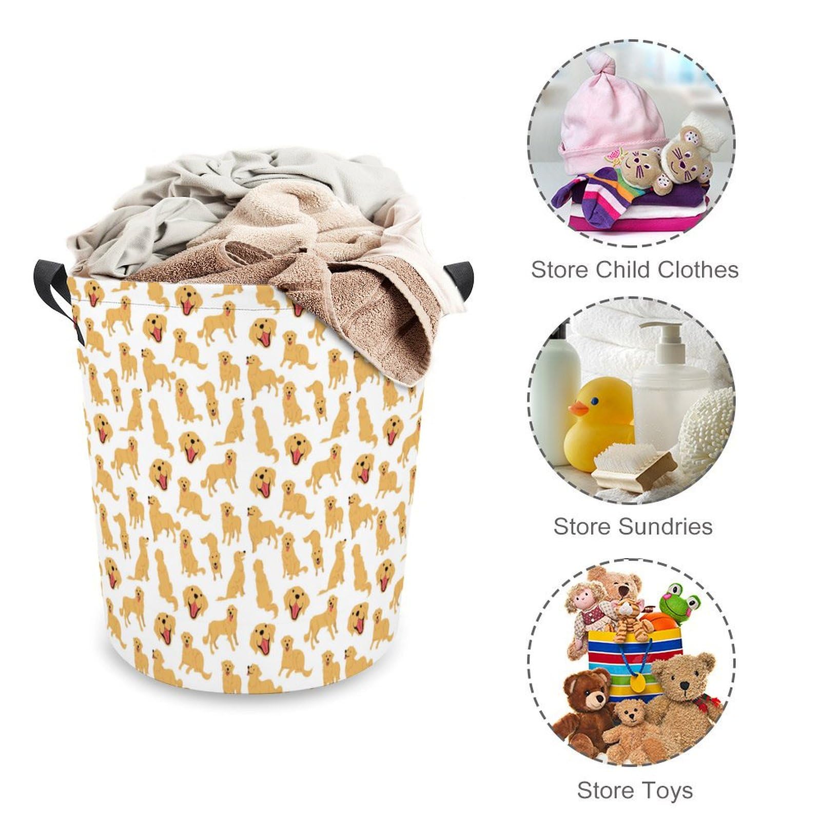 PNDLKEIR Golden Retrievers Pattern Foldable Oxford Cloth Laundry Hamper Waterproof Laundry Basket for Bathroom, Bedroom, Laundry Room - 17.3 X 17.3 Inch, Large size, style