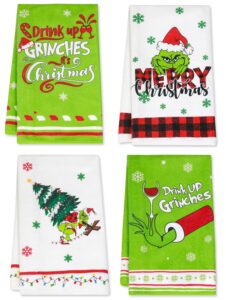 dmyizh 4pce christmas dish towels xmas thief kitchen towels merry christmas decorative for cooking baking cleaning super absorbent hand towels funny for kitchen bedroom bathroom new home